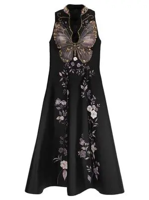 RONDOOZ Sovereign Butterfly Hand-painted Satin Dress - Black