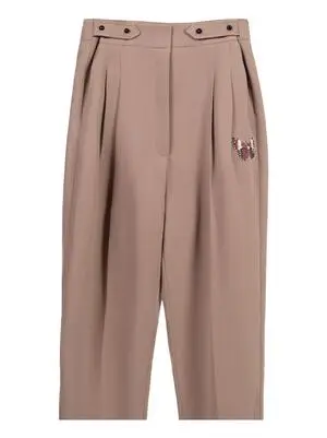 RONDOOZ Hand-painted Crepe Pants With Floral Stone Embellishment And Butterfly Design - Brown