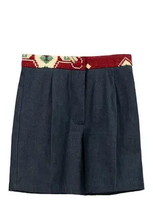 RONDOOZ Demin Shorts With Antique Gobelin Tapestry Waistband - Blue