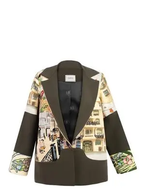 RONDOOZ Barcelona Mosaic Gobelin Hand-painted Cotton Blazer - Grey