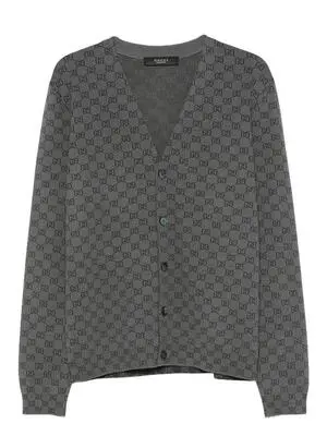 Gucci Gg Supreme Pattern V-neck Cardigan - Gray