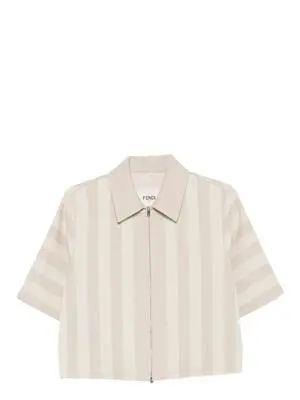 Fendi Cropped Striped Jacket - Cream