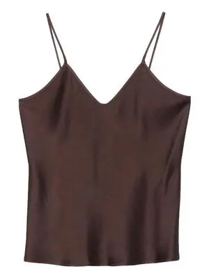 MAX MARA MAX MARA STUDIO Dark Brown Satin V-Neck Spaghetti Strap Camisole