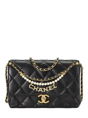 CHANEL Chanel Quilted Lambskin Pearl Logo Flap Bag