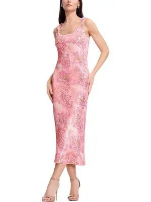 Dress The Population Sequin Printed Midi Dress - Fuchsia Multi
