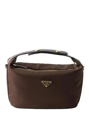 Prada Suede Shoulder Bag With Enameled Triangle Logo - Brown