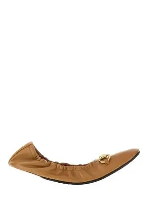 Gucci Leather Ballet Flats With Gold-tone Horsebit Detail - Brown