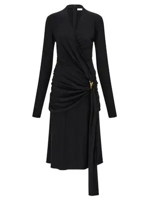 FERRAGAMO Viscose Jersey Dress With Gancini Brooch - Black