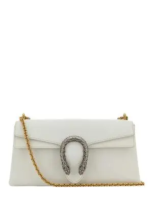 Gucci Leather Dionysus Shoulder Bag With Tiger-head Plaque - White