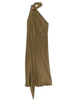 Max Mara One-shoulder Draped Silk Dress - Green