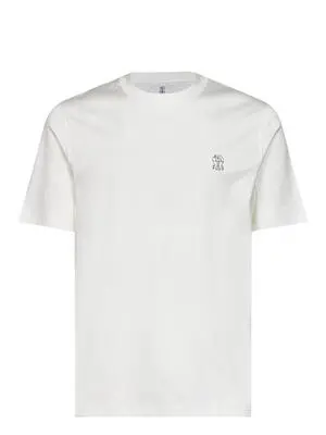 Brunello Cucinelli Off-white Cotton Jersey Logo Crewneck T-shirt - Multicolor