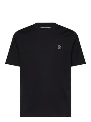 Brunello Cucinelli Brunello Cucinelli Men Black Cotton Jersey Logo Crewneck T-Shirt Multicolor
