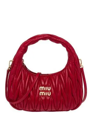 Miu Miu Wander Matelassé Nappa Leather Small Hobo Bag Red