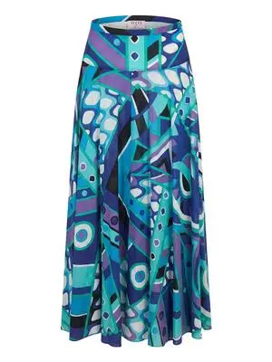 Emilio Pucci Vivara Print Long Cotton Skirt - Blue