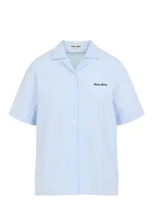Miu Miu Gingham Check Embroidered Logo Shirt - Blue