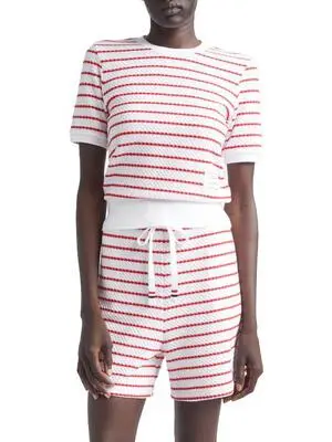 THOM BROWNE Thom Browne Stripe Cotton Honeycomb Jacquard T-Shirt