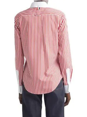 THOM BROWNE Thom Browne Embroidered Lobster Stripe Cotton Poplin Button-Down Shirt