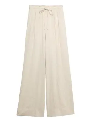 M&s Linen Blend Wide Leg Drawstring Pants - Oatmeal