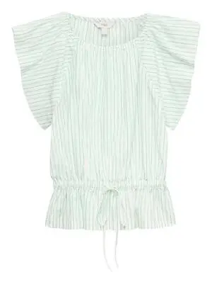 M&S M&S Variegated Stripe Cotton Top With Statement Sleeves And Peplum Finish