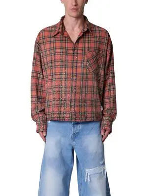 Mnml Rhinestone Flannel Button-up Shirt - Red