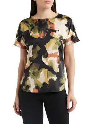 Anne Klein Abstract Print Short Sleeve Top - Bay Leaf Multi