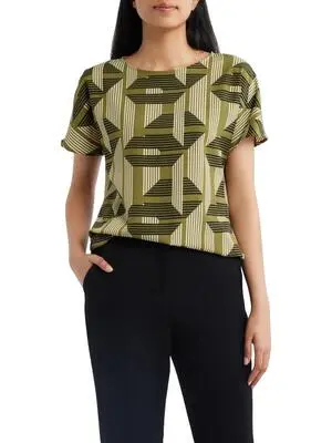 Anne Klein Geo Print Short Sleeve Top - Bay Leaf Multi