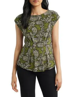 Anne Klein Printed Cap Sleeve Top - Bay Leaf Multi