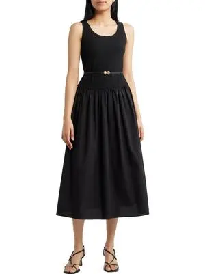 ANNE KLEIN Anne Klein Sleeveless Mixed Media Belted Maxi Dress
