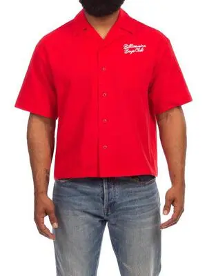 BILLIONAIRE BOYS CLUB Bb Script Embroidered Cotton Seersucker Camp Shirt - Red