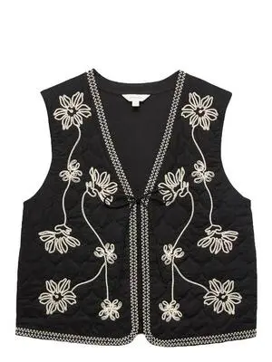 PER UNA BY M&S Embroidered Cotton Vest - Black/multi