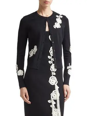 Lela Rose Crochet Appliqué Cardigan - Black