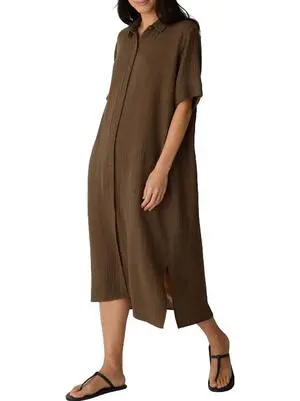 Eileen Fisher Classic Collar Organic Cotton Midi Shirtdress - Hazelwood