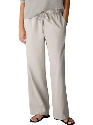 Eileen Fisher Organic Cotton & Organic Linen Straight Leg Pants - Chalk