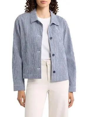 Eileen Fisher Check Stretch Cotton Jacket - Light Dive