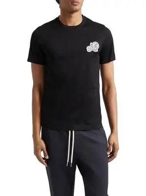 Moncler Logo Embroidered Cotton T-shirt - Black