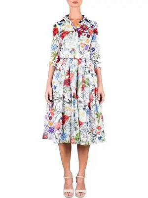 Samantha Sung Audrey Pleated Floral Print Midi Shirtdress - Botanic