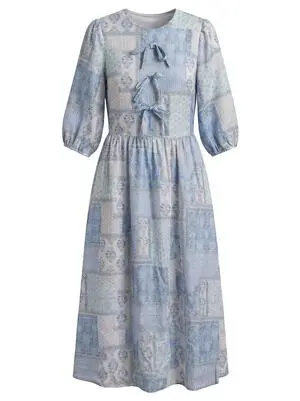 NONI Floral Print Puff Sleeve Midi Dress - Blue