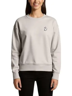 DALIX Embroidered Ghost & Hearts Relaxed Fleece Crewneck Sweatshirt - Bone