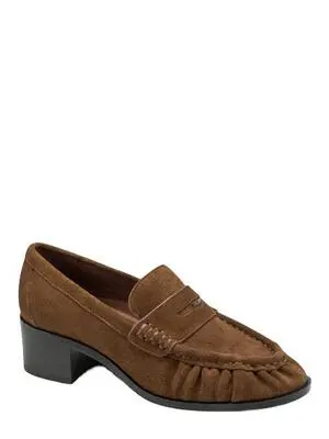 Dkny Suede Loafer Block Heel Pumps - Walnut