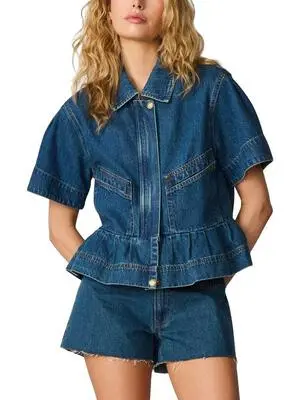 Steve Madden Haezel Peplum Denim Jacket - Orion Blue