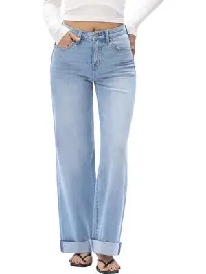 BAYEAS Cuffed Straight Leg Jeans - Light Blue