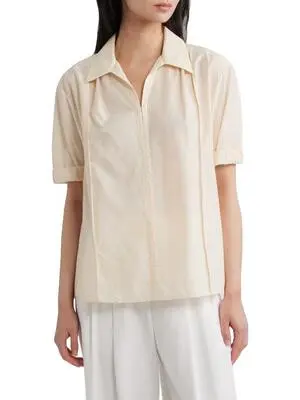 Theory Short Sleeve Cotton Blend Shirt - Almond - Vq9