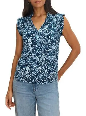 NIC+ZOE Shibori Print Ruffle Sleeveless Top - Indigo Multi