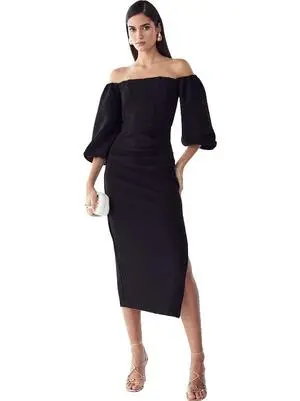 BWLDR Novaleigh Off-shoulder Midi Dress - Black