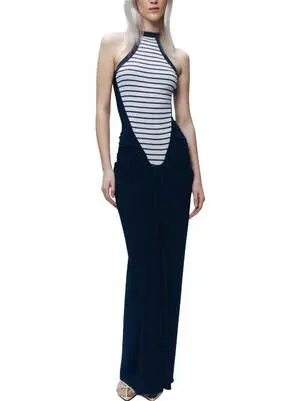 NOCTURNE Stripe Draped Halter Neck Maxi Dress - Multi-colored