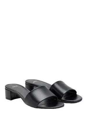Mango Faux Leather Block Heel Slide Sandals - Black