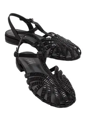 PROLOGUE SHOES Lavina Embellished Slingback Sandals Black