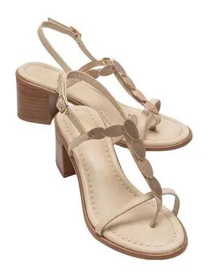FOREVER & ALWAYS SHOES Serona Leather Block Heel Sandal - Beige