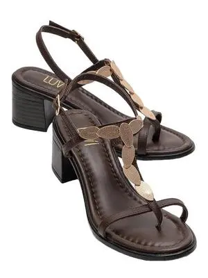 FOREVER & ALWAYS SHOES Serona Leather Block Heel Sandal - Brown