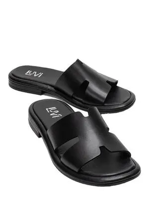 FOREVER & ALWAYS SHOES Brio Suede Leather Slide - Black